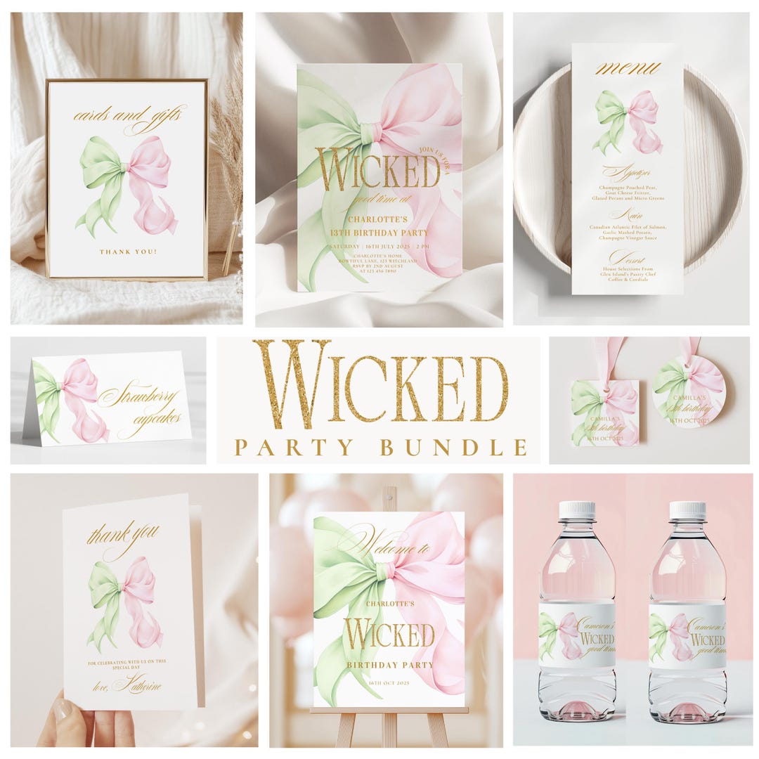 Wicked Good Time Party Bundle With Pink & Green Bow Printable Birthday ...