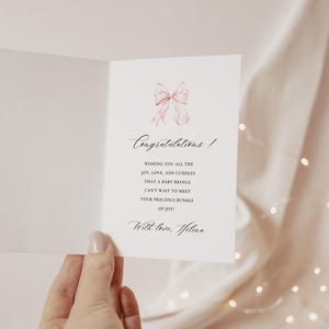 Printable Pink Bow Greeting Card Elegant Blush Pink Congratulation ...