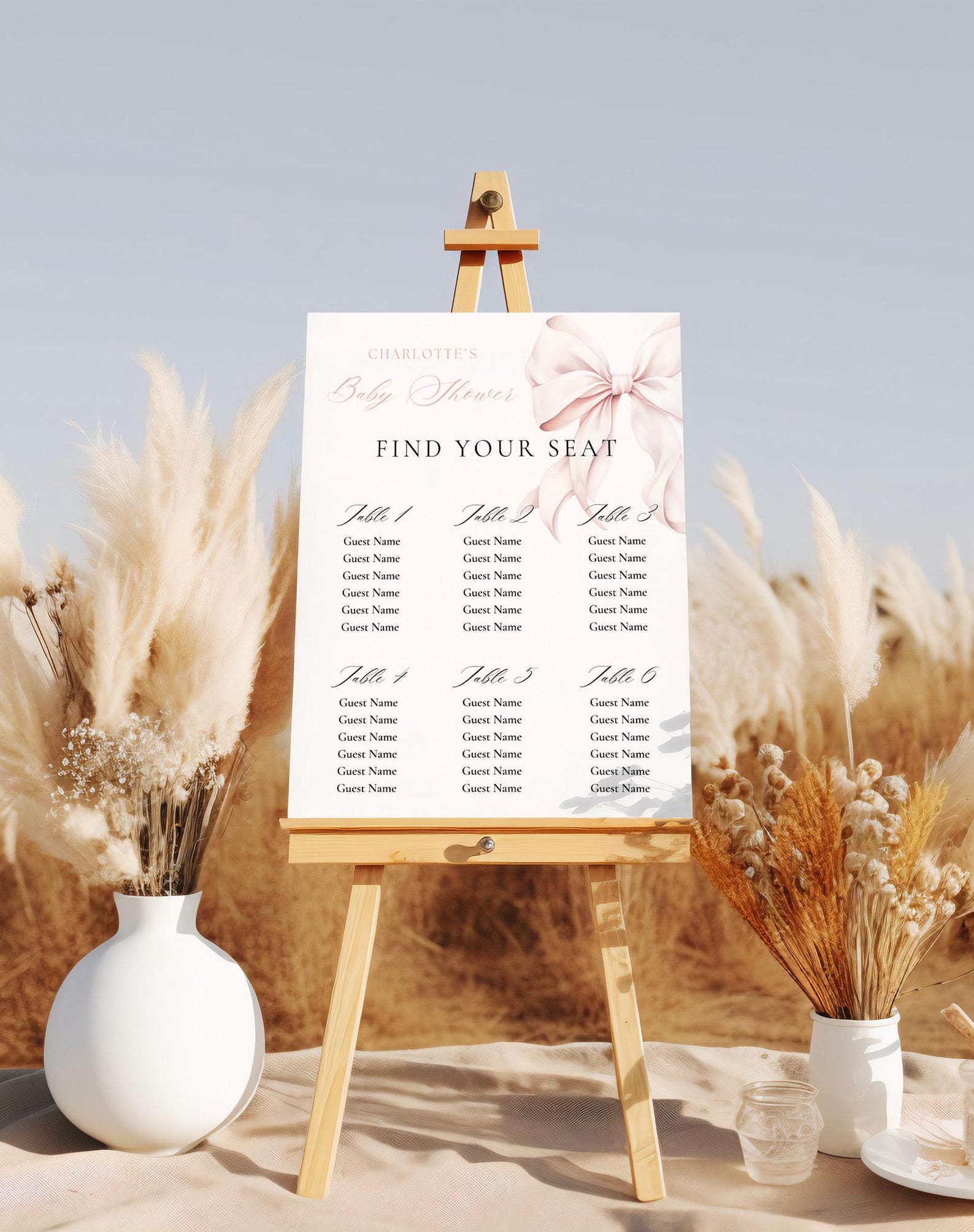 Pink Bow Baby Shower Seating Chart Editable Canva Template Pink ...