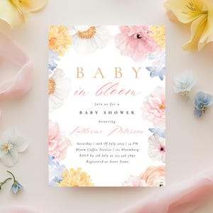 Pastel Watercolor Floral Baby in Bloom Baby Shower Invitation Template ...