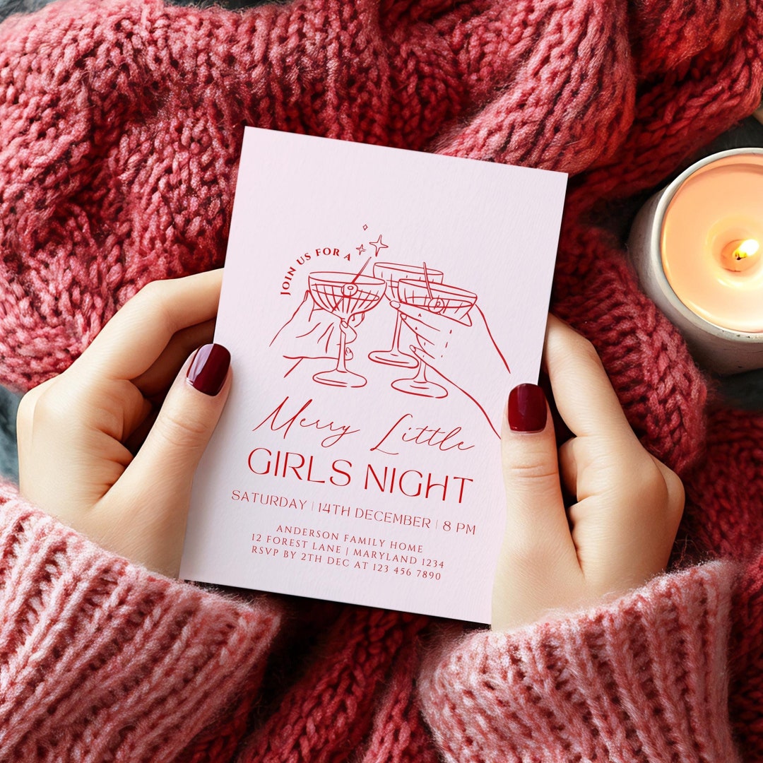 Pink and Red Girls Night Christmas Party Invitation Holiday Friendmas ...
