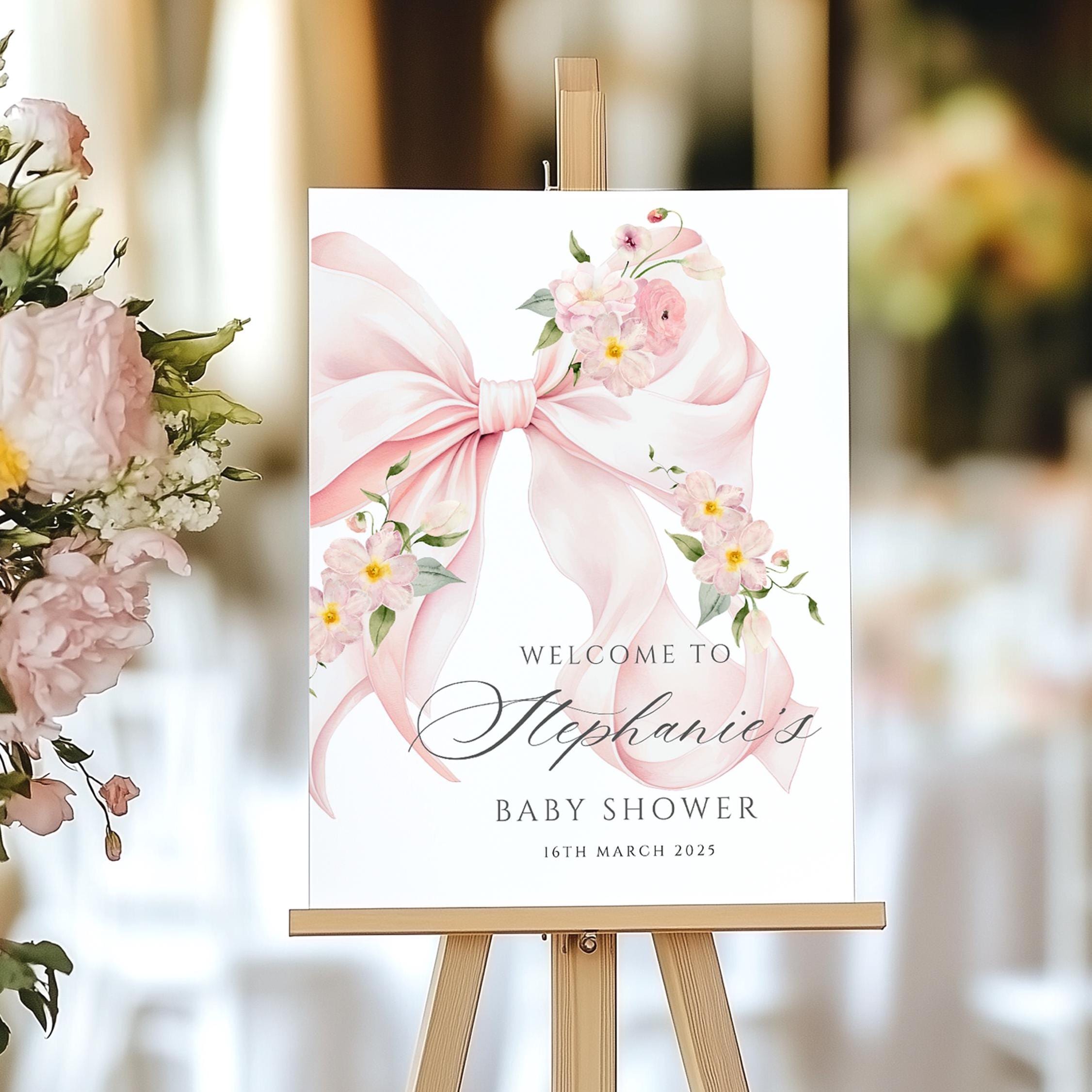 Pink Bow Baby in Bloom Baby Shower Welcome Sign Template Elegant ...
