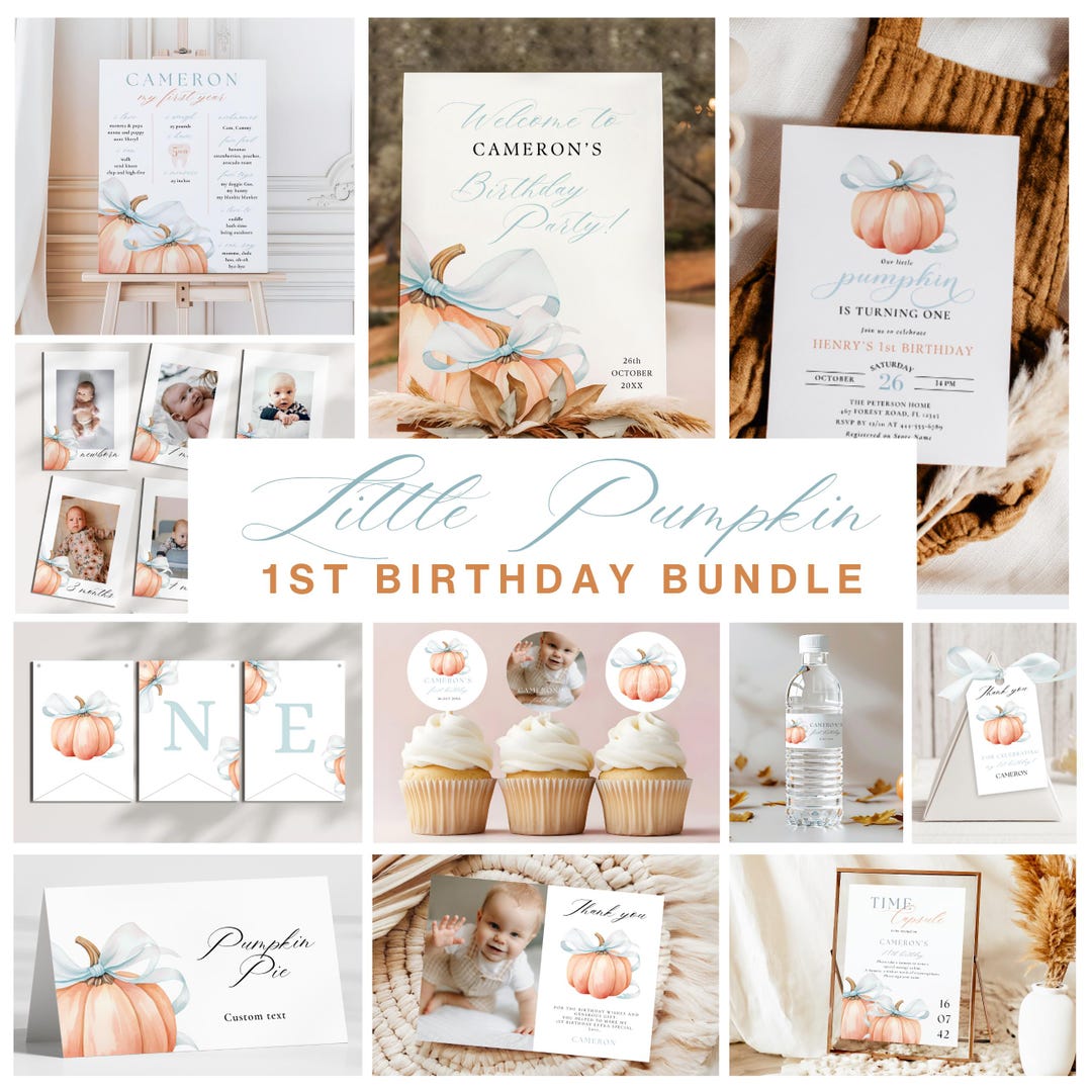 Little Pumpkin Boy 1st Birthday Party Bundle Fall Pumpkin First ...