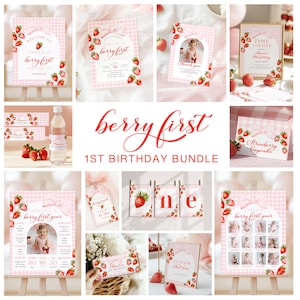 Pink Bow Berry First Birthday Invitation Template Girl Strawberry First ...