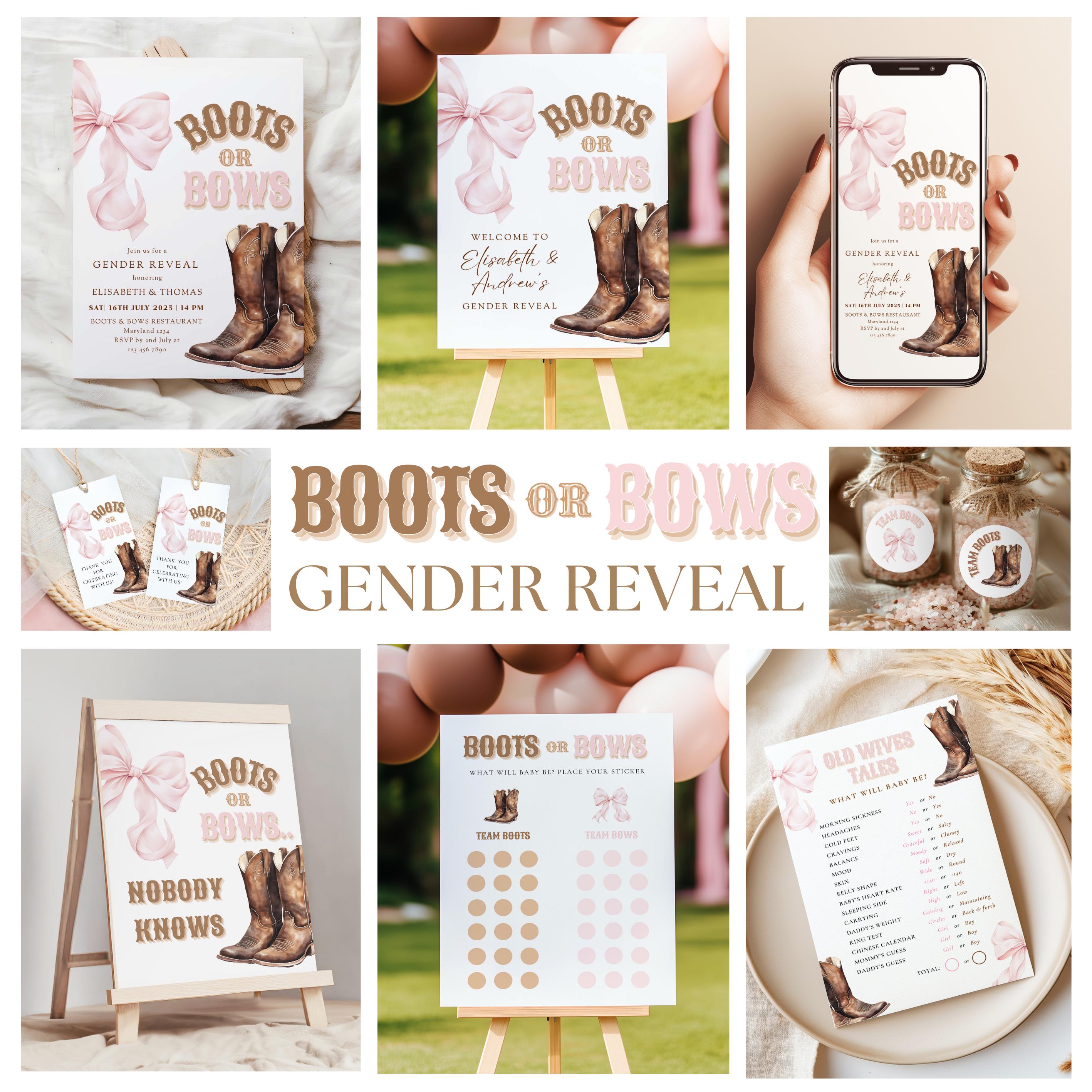 Boots or Bows Gender Reveal BUNDLE Pink and Brown Western Theme ...