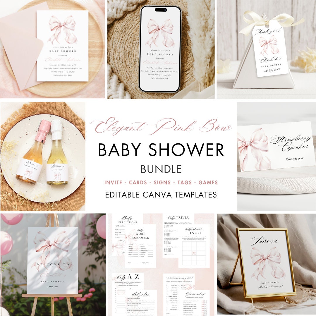Pink Bow Baby Shower BUNDLE Template Baby Girl Baby Shower Template ...