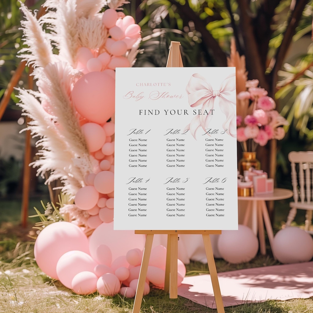 Pink Bow Baby Shower Seating Chart Editable Canva Template Pink ...