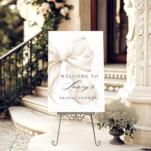EDITABLE White Bow Bridal Shower Welcome Sign White Bridal Shower ...