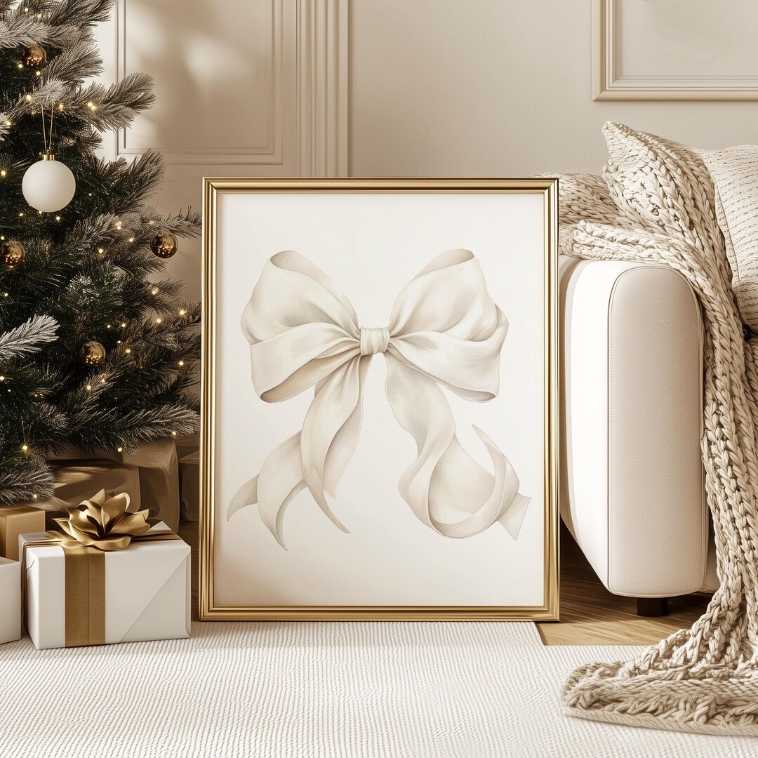 Minimal Ivory White Bow Wall Art Template Elegant Soft Coquette Bow ...
