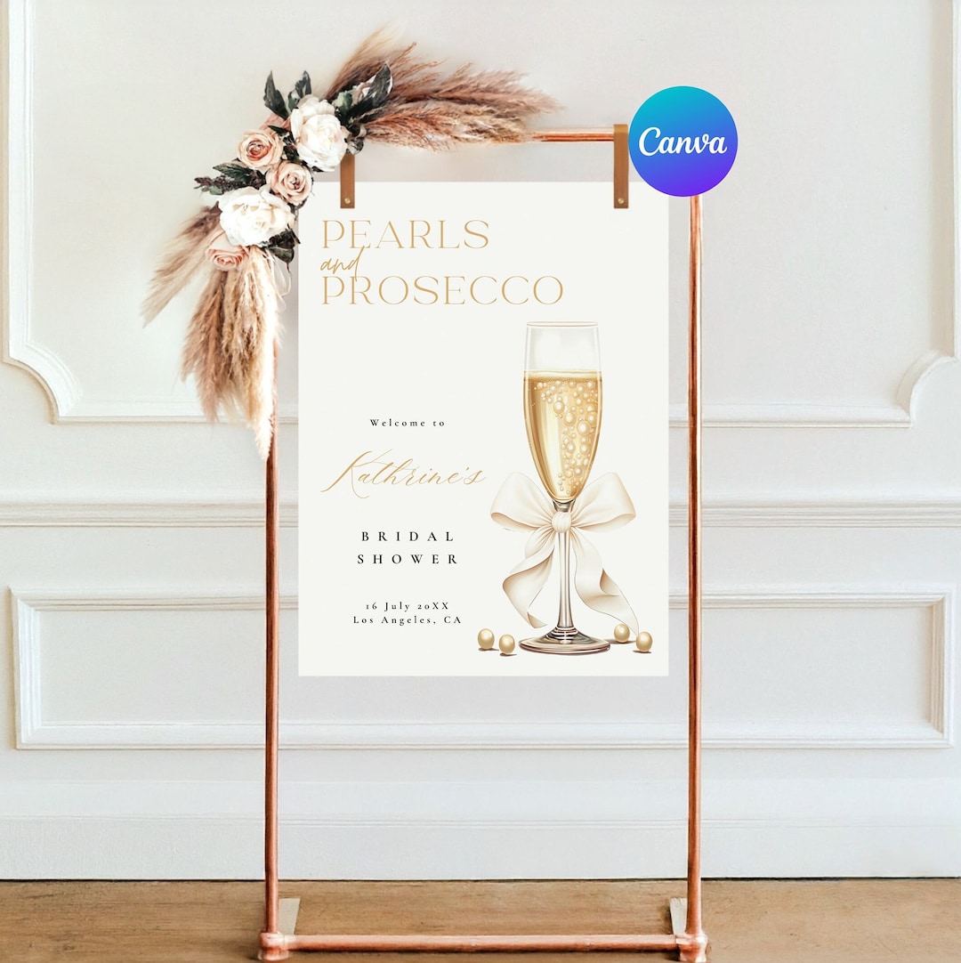 Pearls and Prosecco Bridal Shower Welcome Sign Template Gold Bow Bridal ...