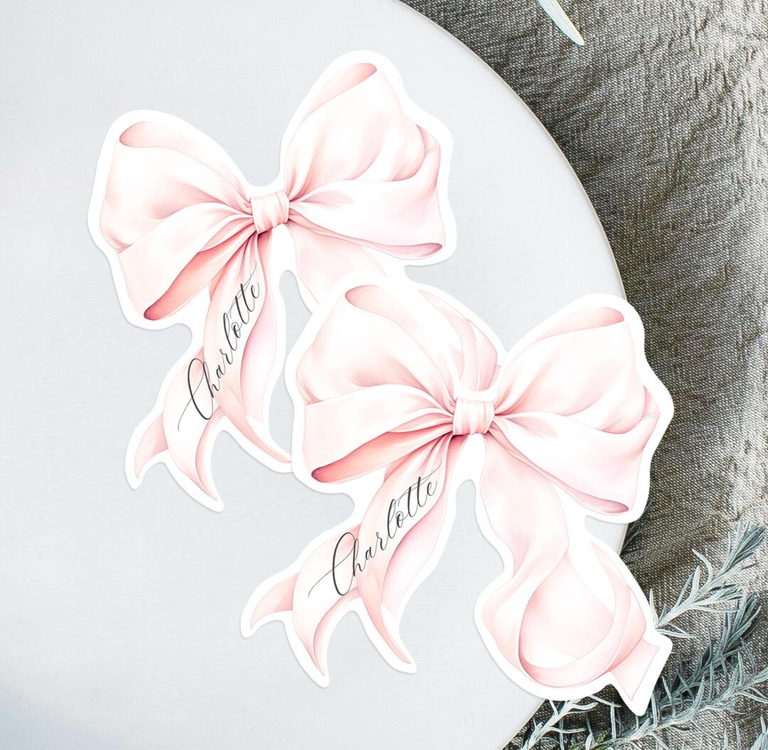 Pink Bow Place Card Template, DIY Pink Bow Baby Shower Place Card ...