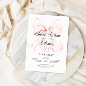 Pink Bow Sweet 16 Birthday Invitation Template Sweet Sixteen Girl ...