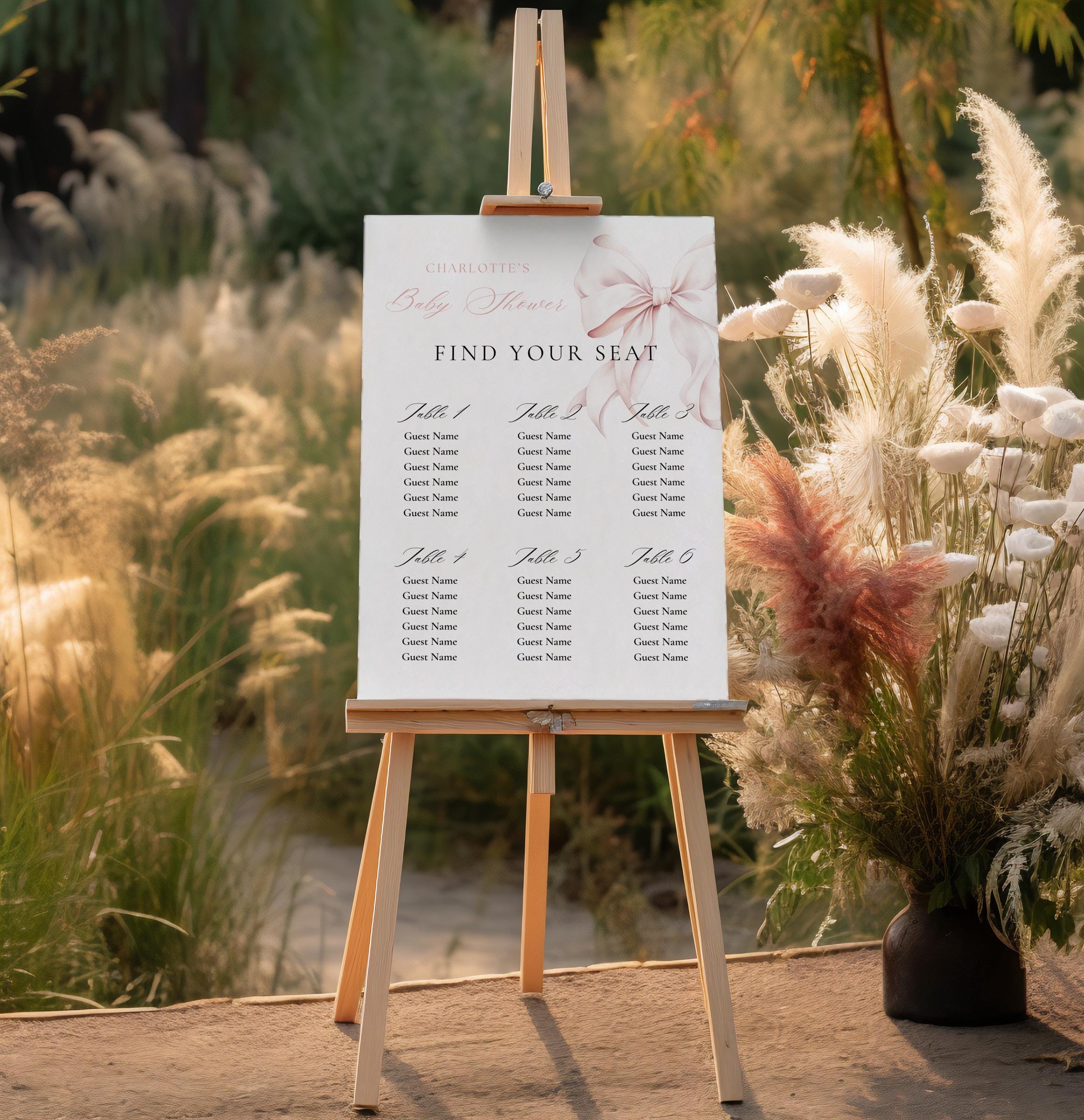 Pink Bow Baby Shower Seating Chart Editable Canva Template Pink ...
