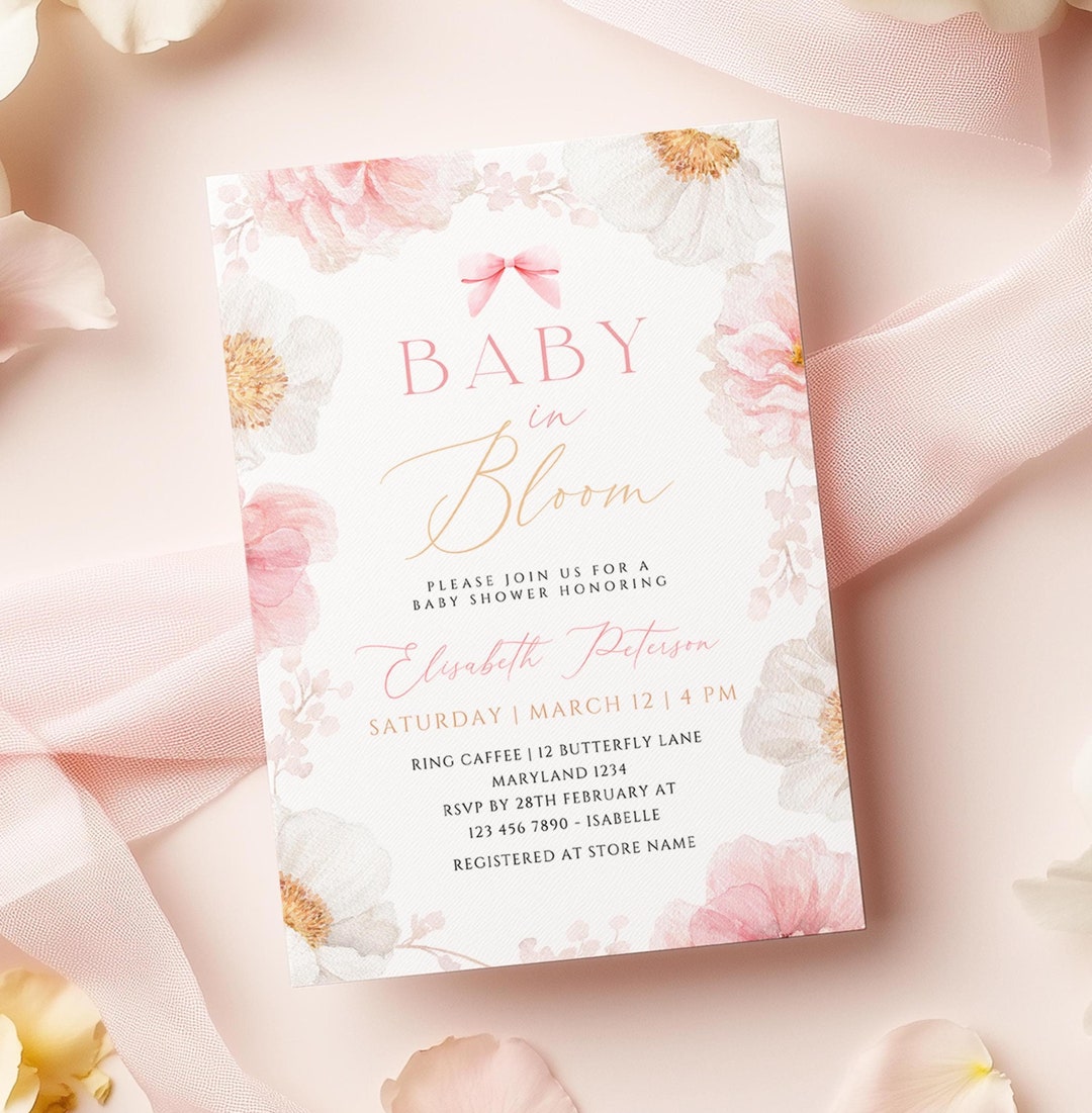 Pastel Watercolor Floral Baby in Bloom Baby Shower Invitation Template ...