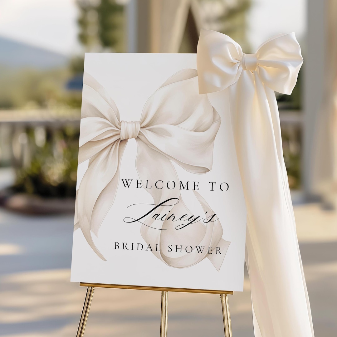 EDITABLE White Bow Bridal Shower Welcome Sign White Bridal Shower ...