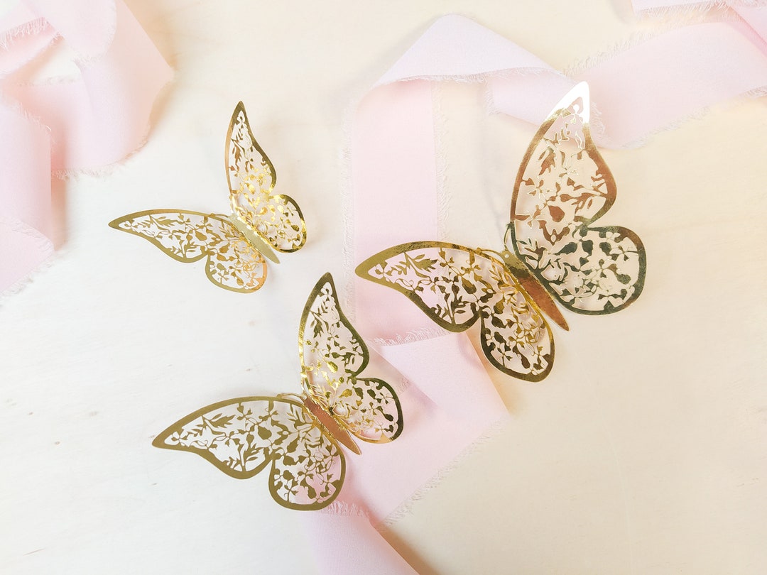 Butterfly Cake or Cupcake Toppers, Gold Butterfly Cake Decor Set of 6 ...