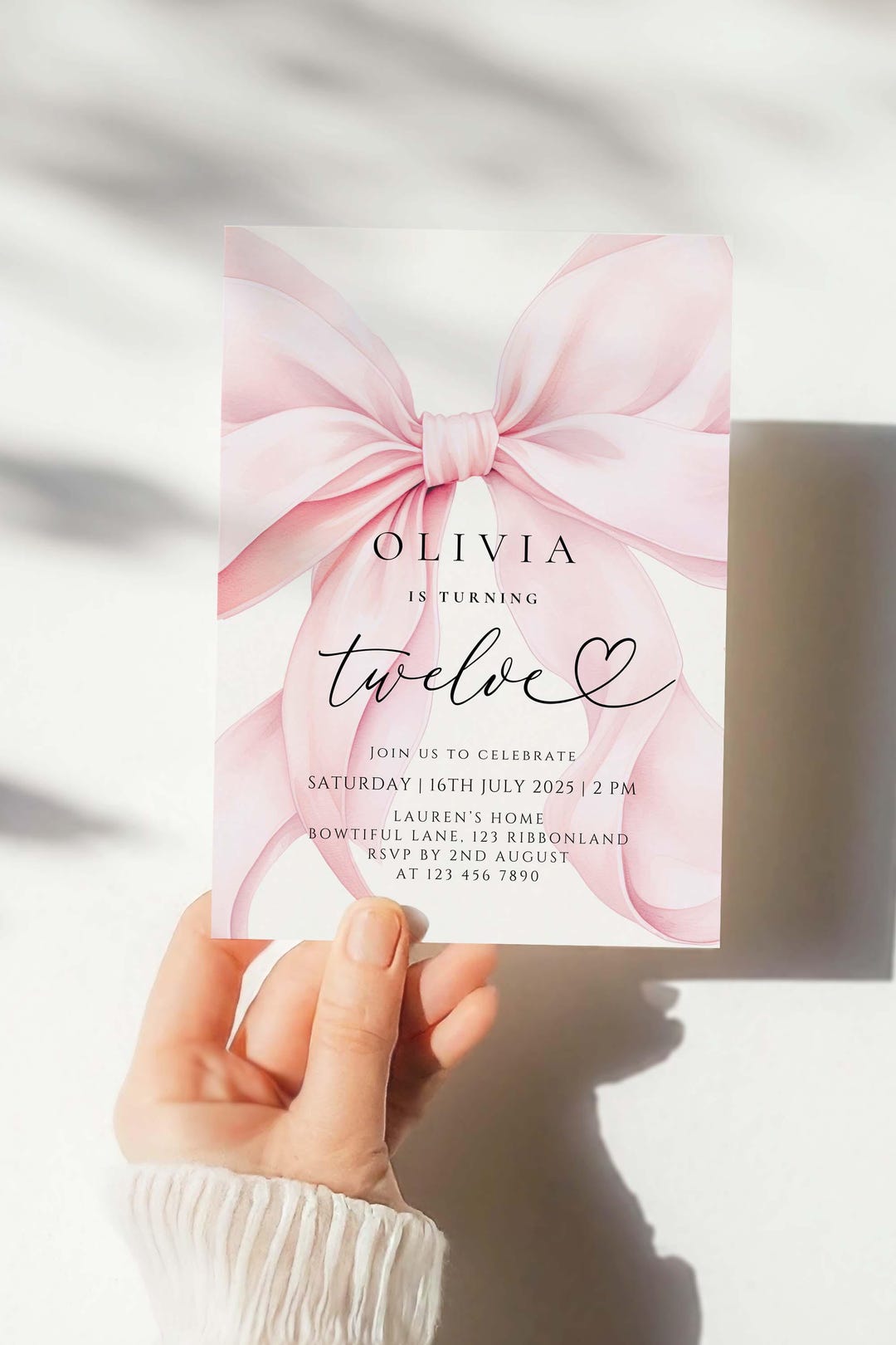 Pink Bow 12th Birthday Invite Coquette Sweet Sixteen Bday Invitation ...