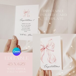 Printable Pink Bow Greeting Card Elegant Blush Pink Congratulation ...