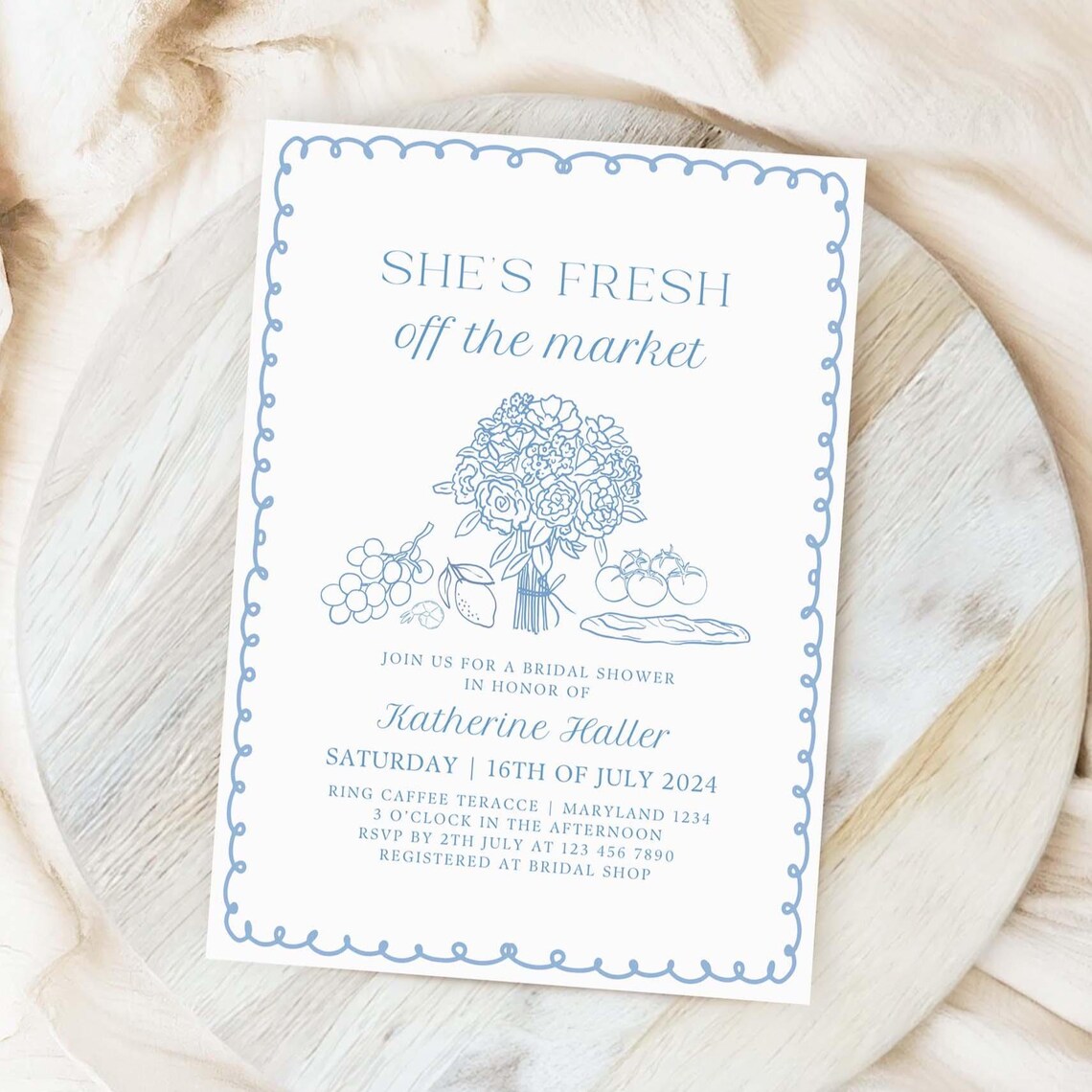 She's Fresh off the Market Bridal Shower Invitation Canva Template Hand ...
