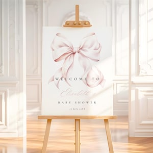 Pink Bow Baby Shower Welcome Sign Editable Canva Template Pink Coquette ...