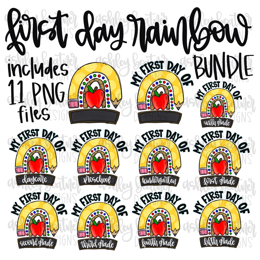 My First Day of School Rainbow Bundle Sublimation PNG | Hand Drawn ...