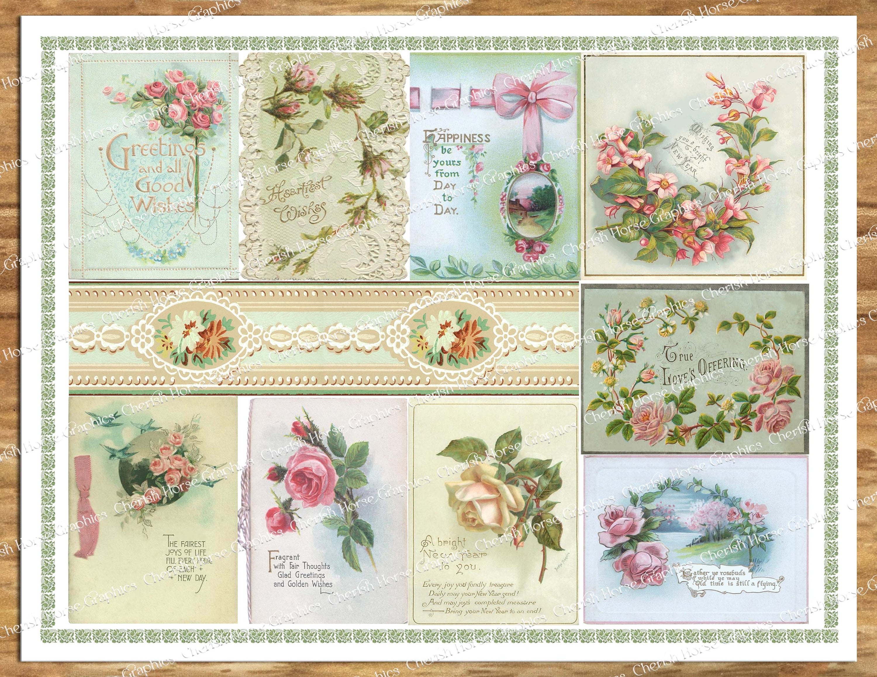 Shabby Blue-green Ephemera Collage Sheet – Printable Floral Images ...