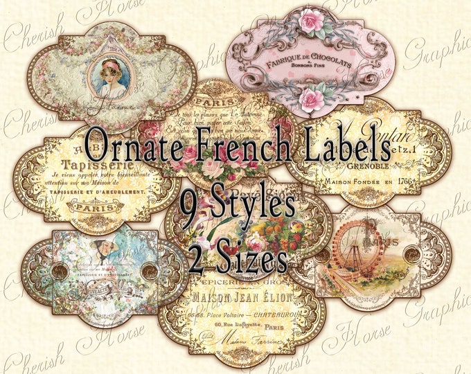 Ornate French Labels - Instant Download Printable Digital Collage Pages ...