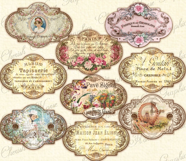 Ornate French Labels - Instant Download Printable Digital Collage Pages ...