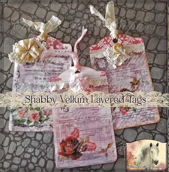 Shabby Layered Vellum Tags Instant Download Printable | Etsy