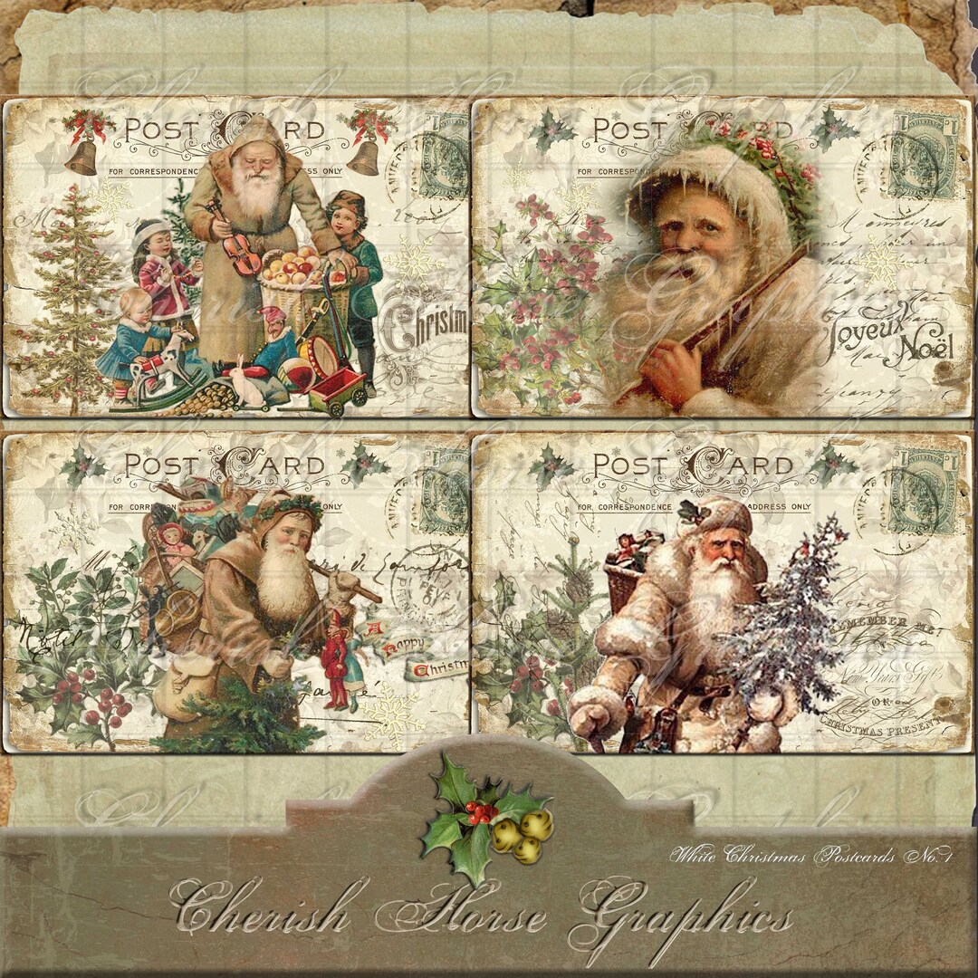 White Christmas Postcards Set of 4 - Instant Download - Printable ...