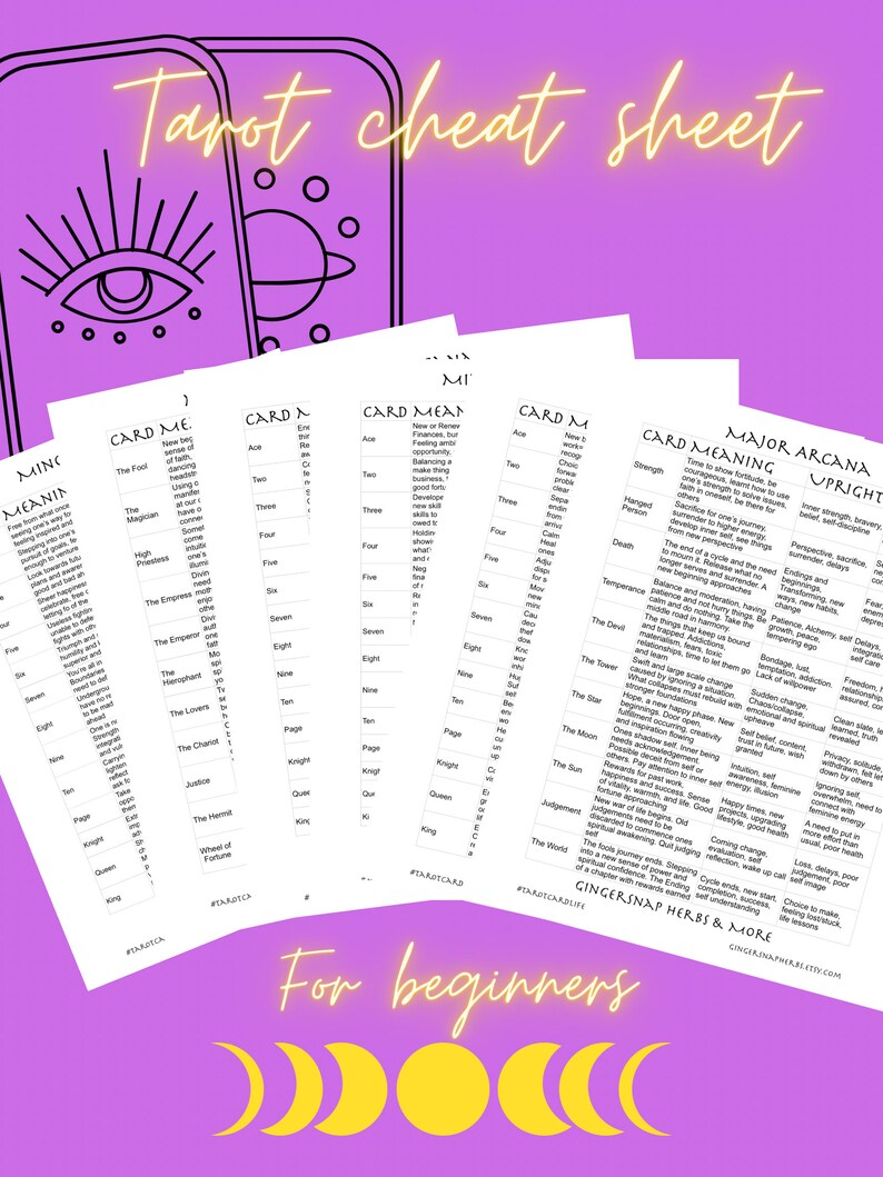 Tarot Card Cheat Sheet - Etsy