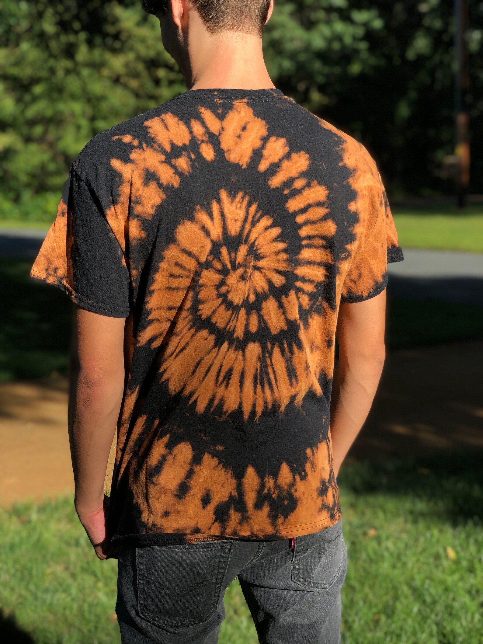 Orange And Black Tie Dye Tshirt Orange Spiral Bleach Dyed Tee | Etsy