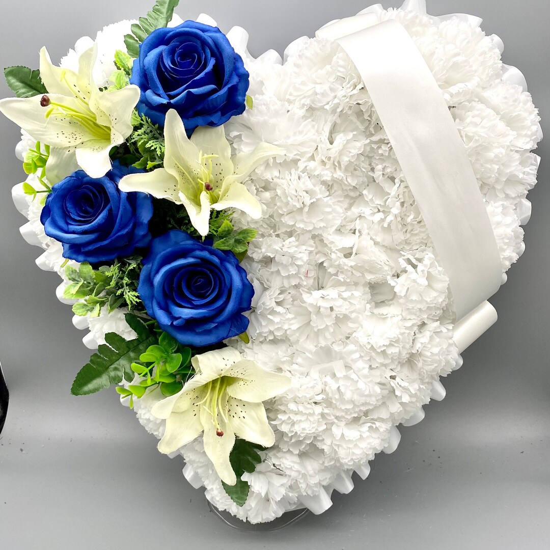 Royal Blue Rose & Lily DUAL HEART Personalised Heart Flowers With ...