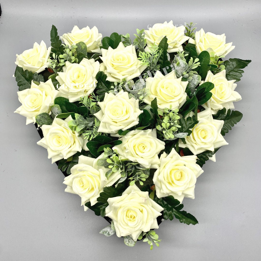 Luxury Ivory Cream Rose Heart Tribute - High Quality Funeral Tribute or ...