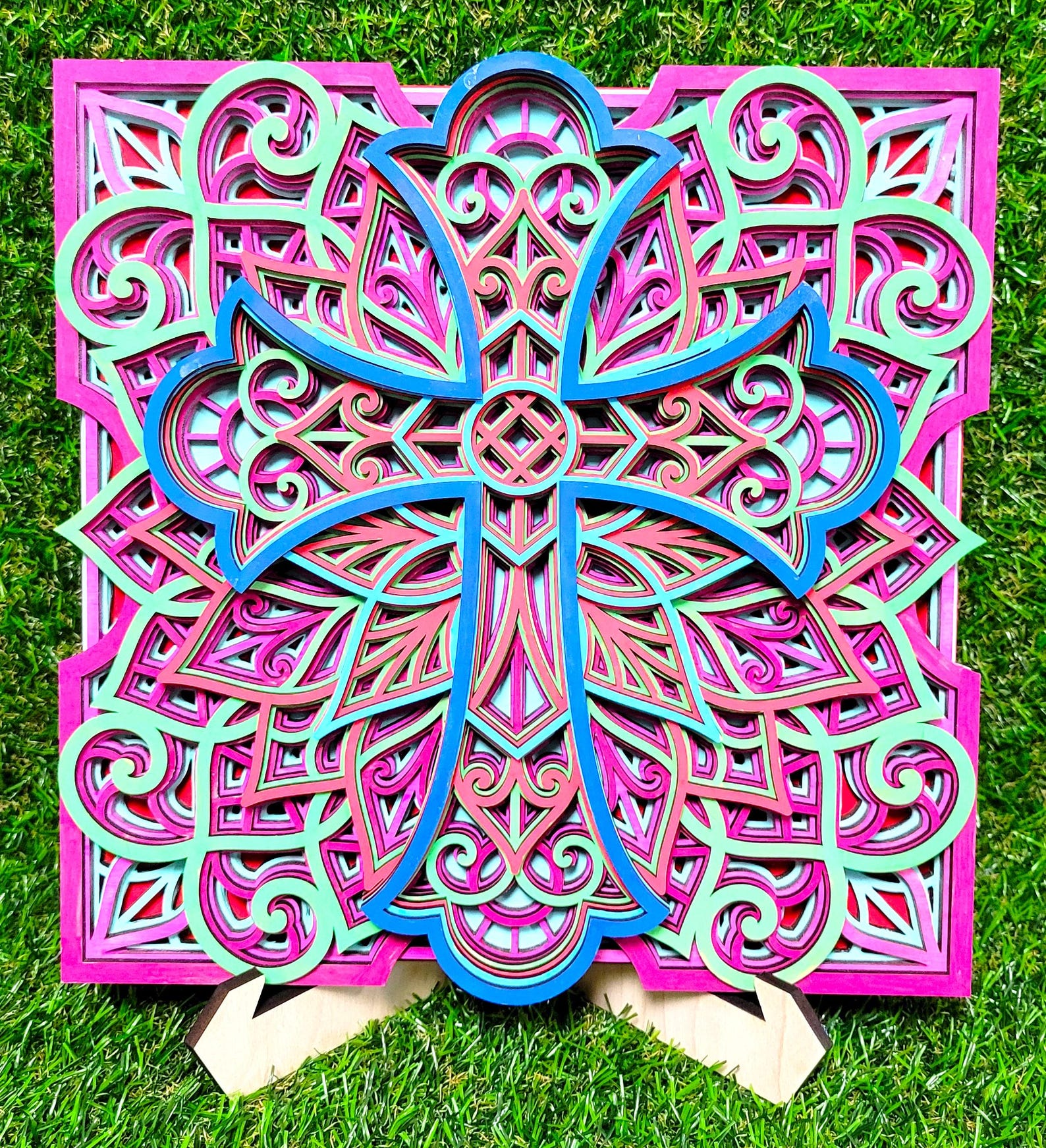 Colorful Cross Laser Engraved Wall Hanging Art Decor, Cross Wall Art ...
