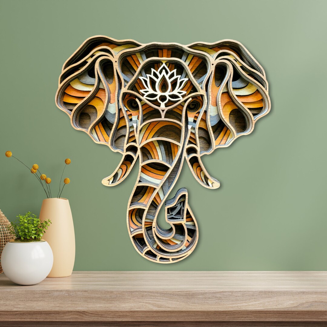 Laser Engraved Elephant Gifts, Wooden Elephant Wall Decor, Retro Animal ...