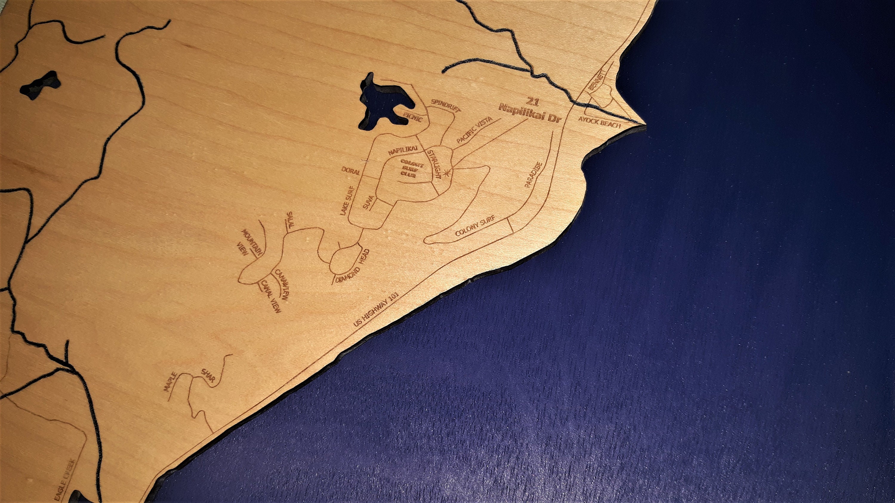 Custom Laser-engraved Lake Art for Hood Canal (colony Surf) - Etsy
