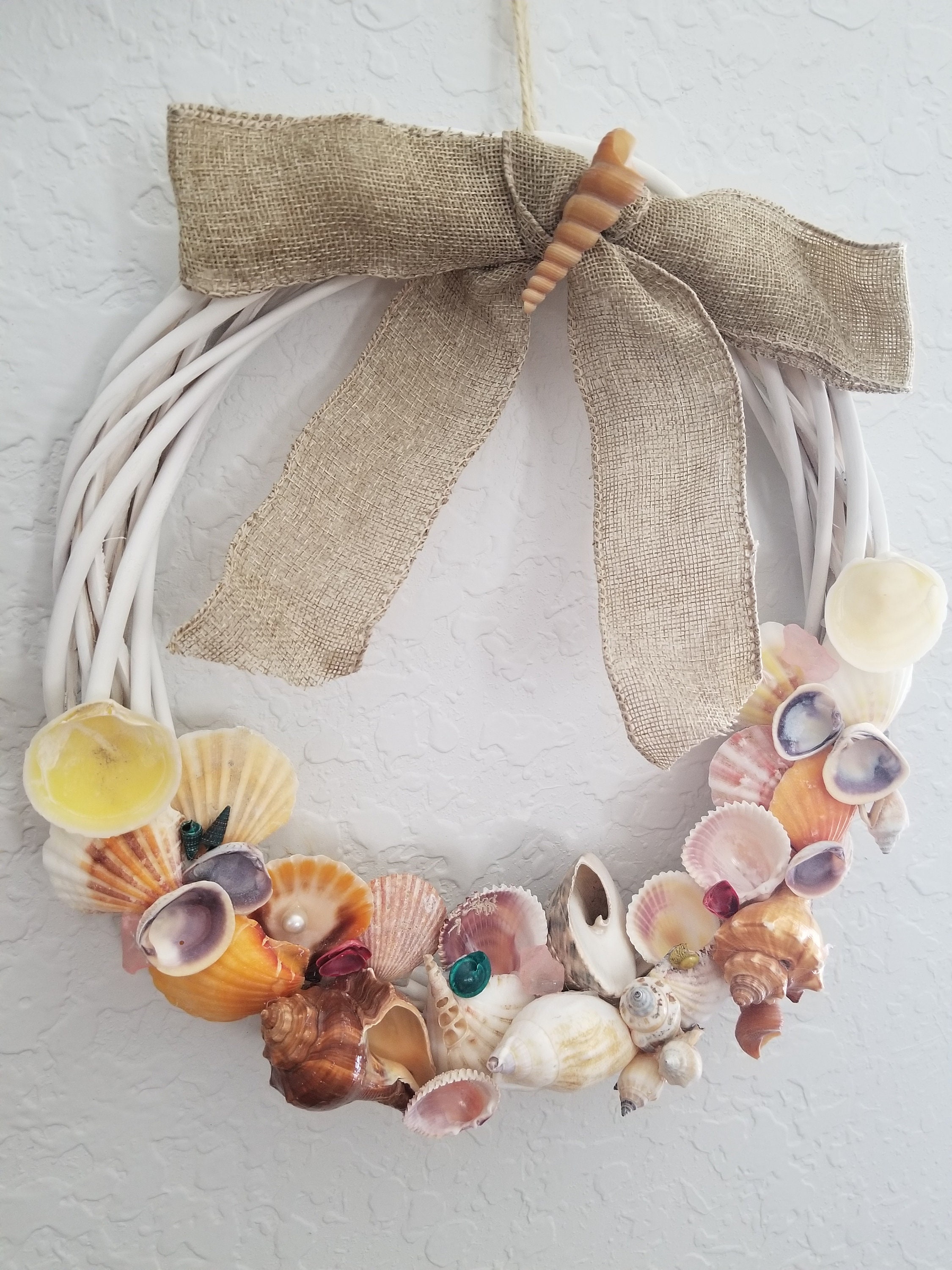 Beautiful 12 Bamboo Front Door Coastal Shell Wreath or Wall Hanger. Our ...