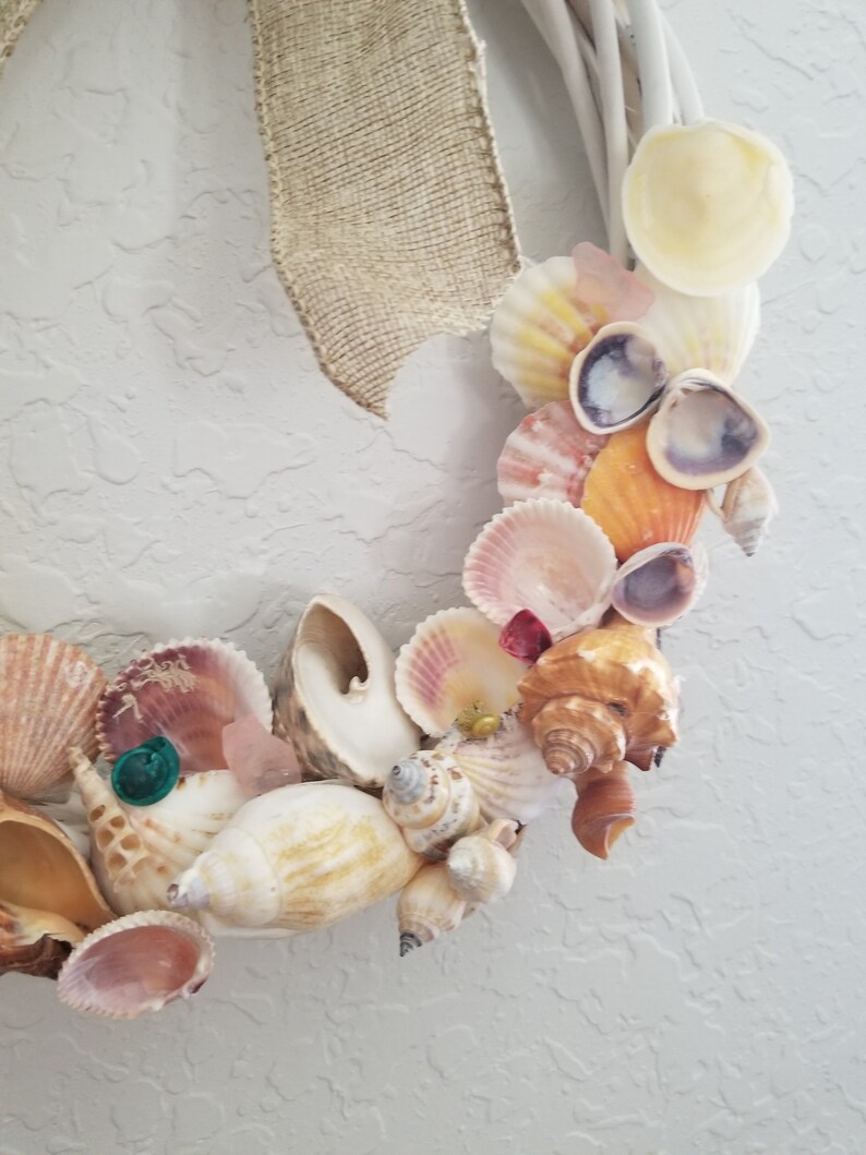 Beautiful 12 Bamboo Front Door Coastal Shell Wreath or Wall Hanger. Our ...