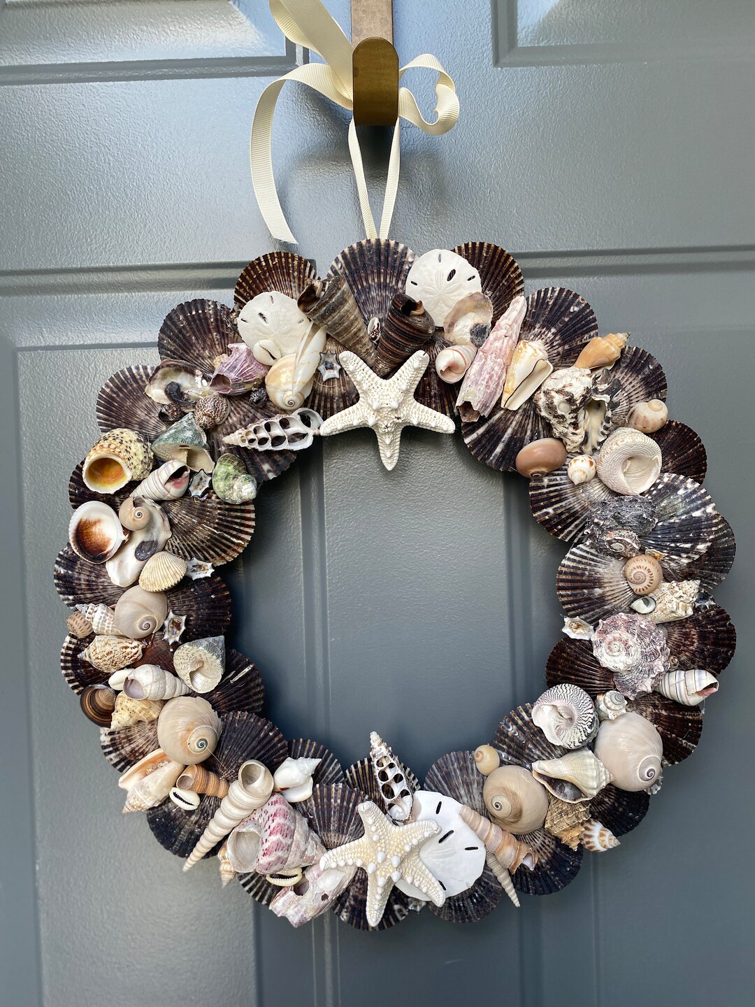 16” Beautiful Real Sea Shell Wreath Wall Hanger With Starfish Oyster ...