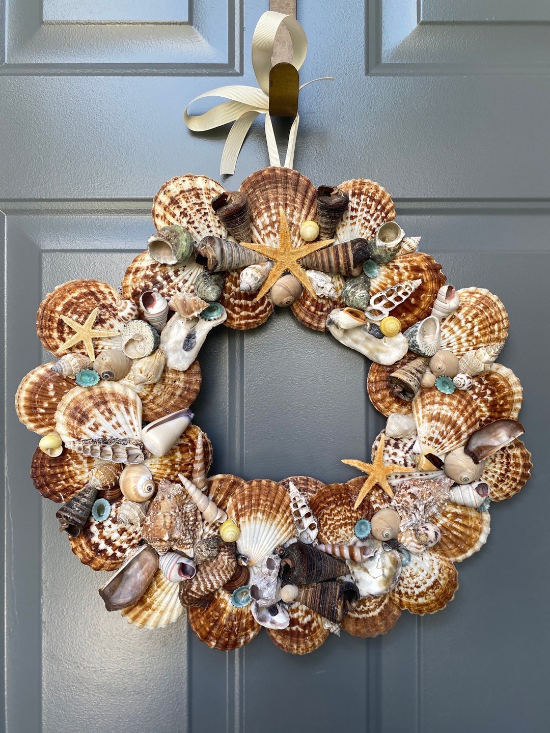 NEW 17 XL Beautiful Real Sea Shell Wreath Wall Hanger With Starfish ...