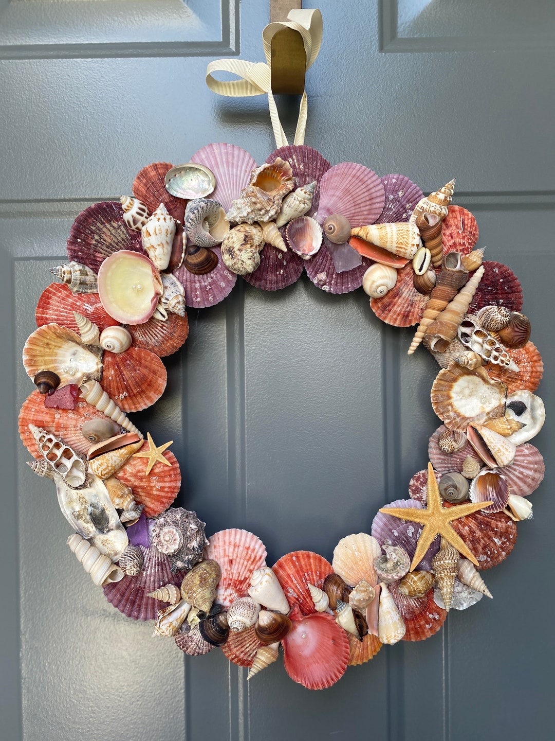 NEW 16 Beautiful Real Sea Shell Wreath Wall Hanger With Starfish and ...
