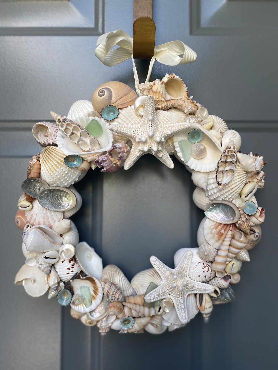Newbeautiful 12 Seashell Wreath Wall Hanger With Starfish and Sand ...