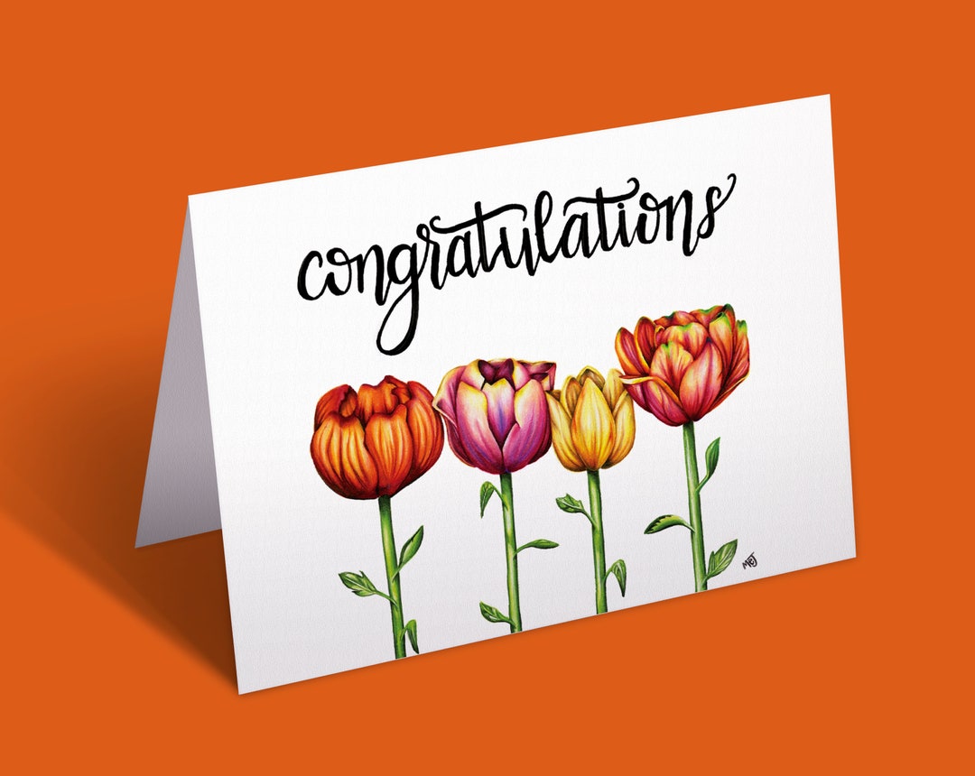 5 Pack Floral Congratulations Greeting Card 5x7 Original Colored Pencil ...
