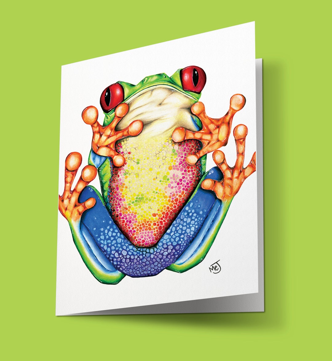 5 Pack Rainbow Tree Frog Greeting Card 5x7 Original Colored Pencil ...