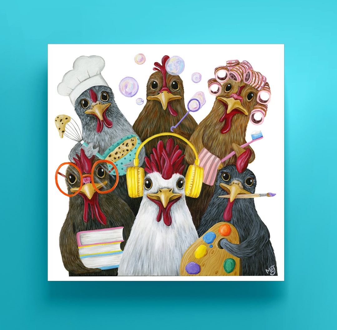 Funny Silly Chickens Original Acrylic Painting Print Hand Painted ...