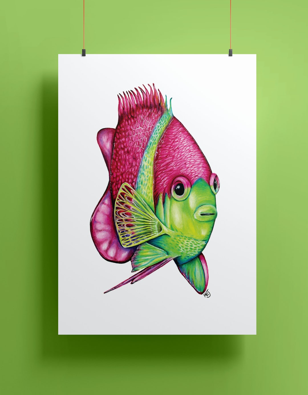 Fish Original Colored Pencil Drawing Print Hand Drawn Art Gift Hanging ...