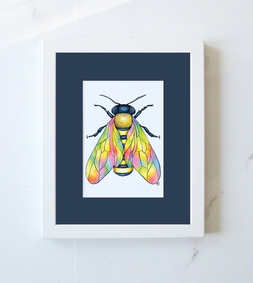 Bee Original Colored Pencil Drawing Print Hand Drawn Animal Art Rainbow ...