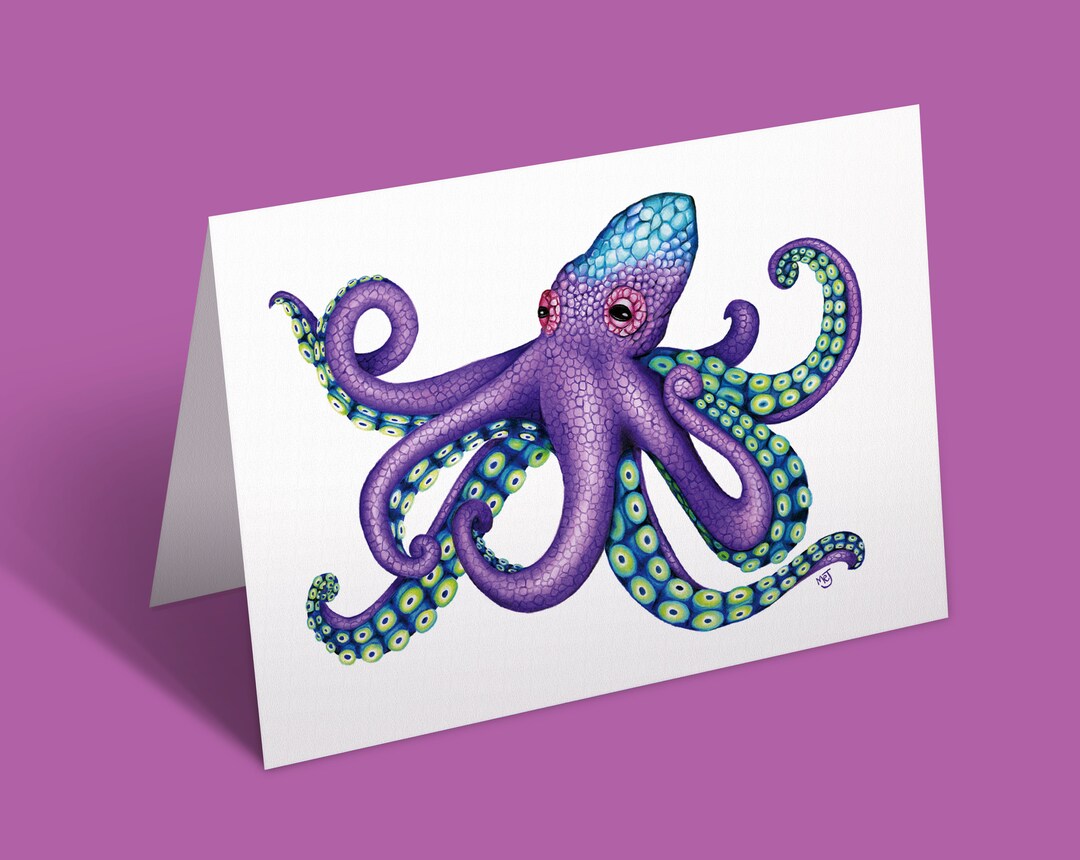 Octopus Greeting Card Set: Original Colored Pencil Animal Art (5x7) - Etsy