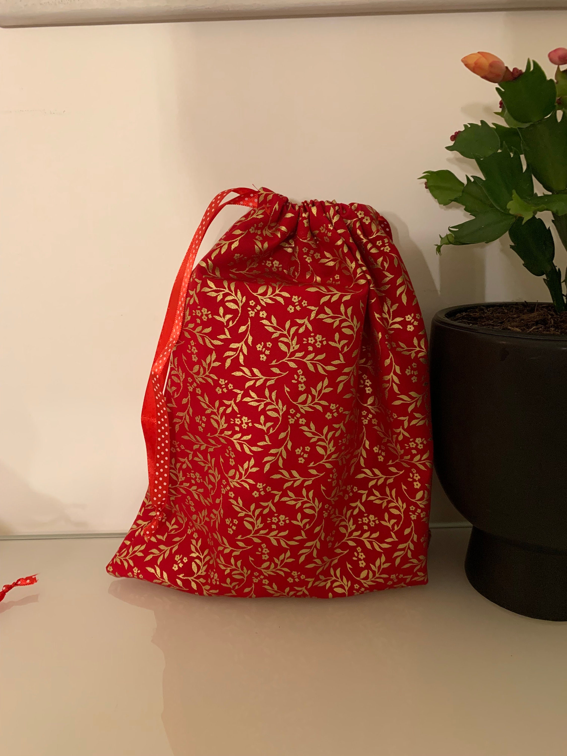 Sac cadeau Noël en tissu, emballage cadeau écologique, pochon tissu ...